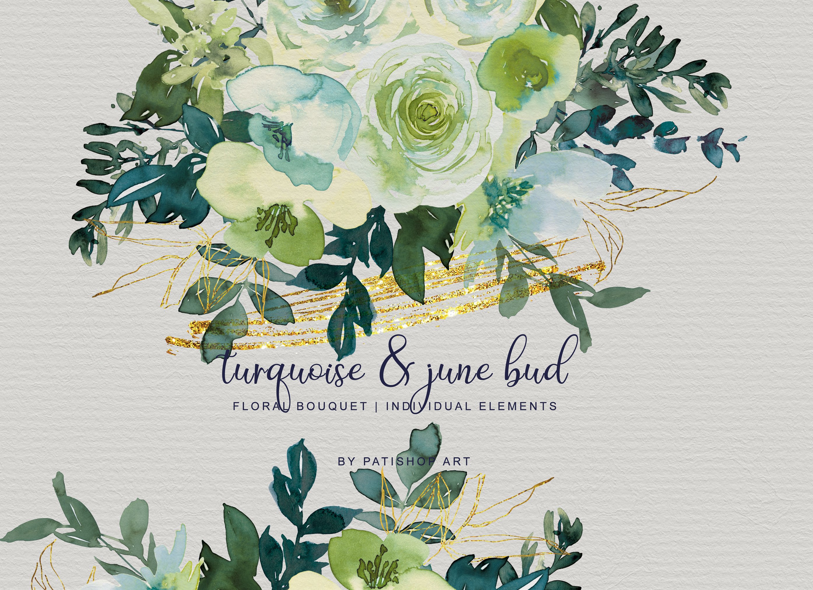Watercolor Turquoise & June Bud Clipart (354746) | Illustrations ...