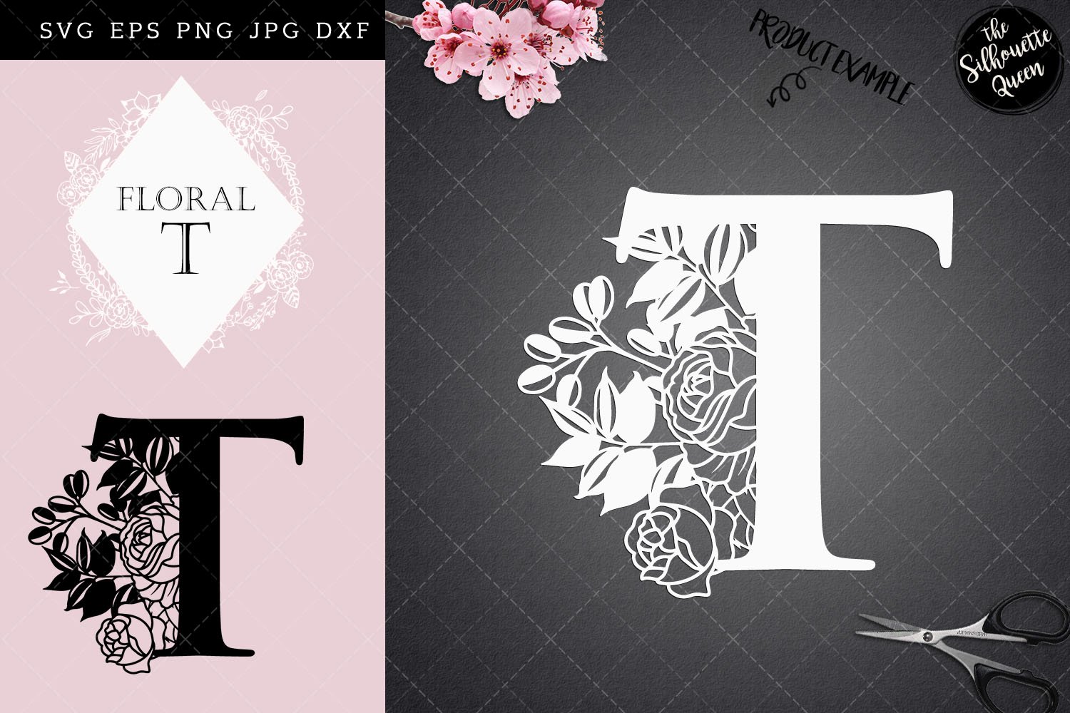 T - Floral Letter Design - Paper cut Template (270403) | Illustrations ...