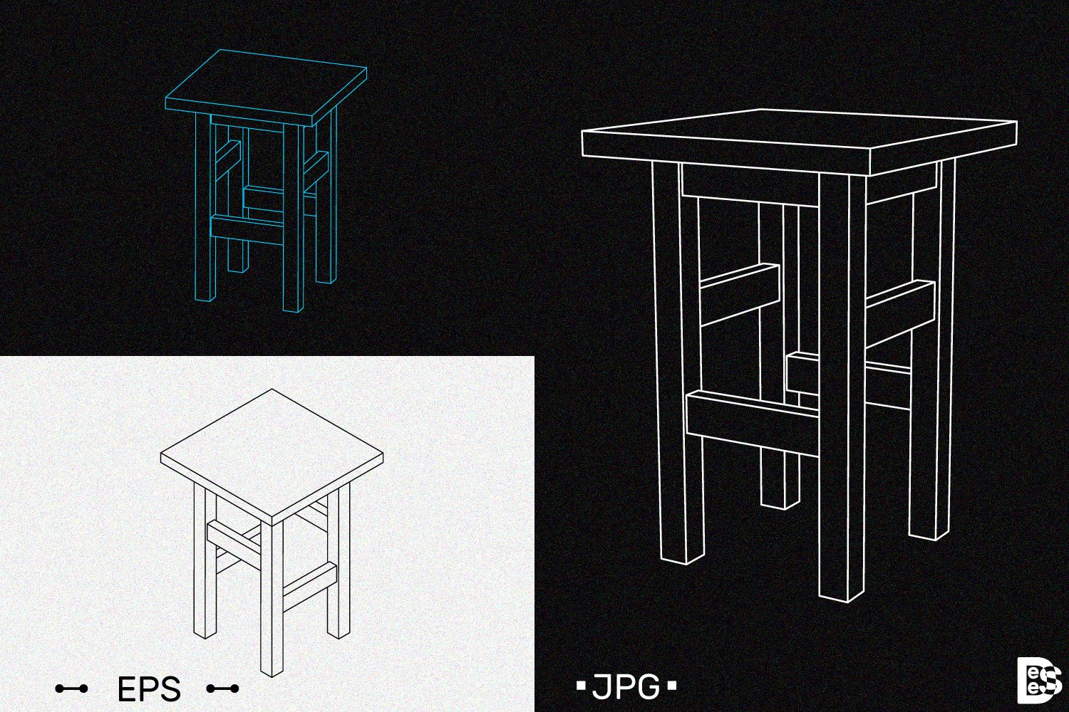 Stool clipart. Vector outline illustration.