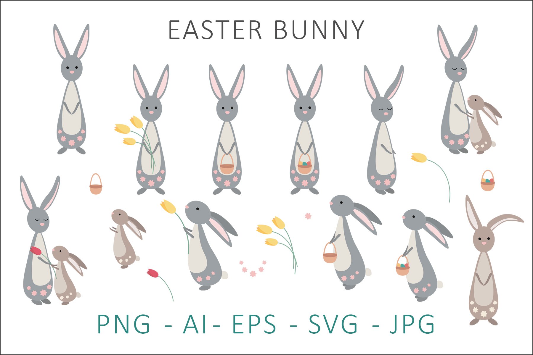 Easter Bunny Bundle Clipart (1277077) | Illustrations | Design Bundles