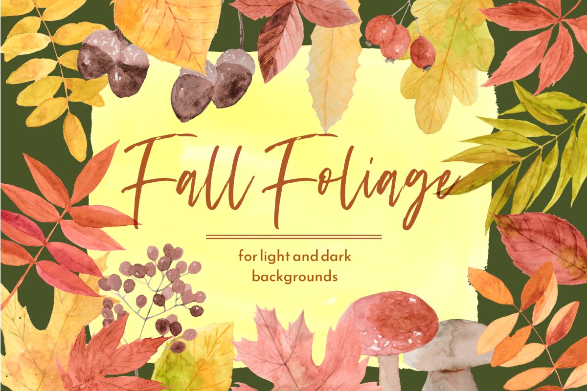 Fall Foliage Watercolor PNG Clipart Set (856318) | Elements | Design ...