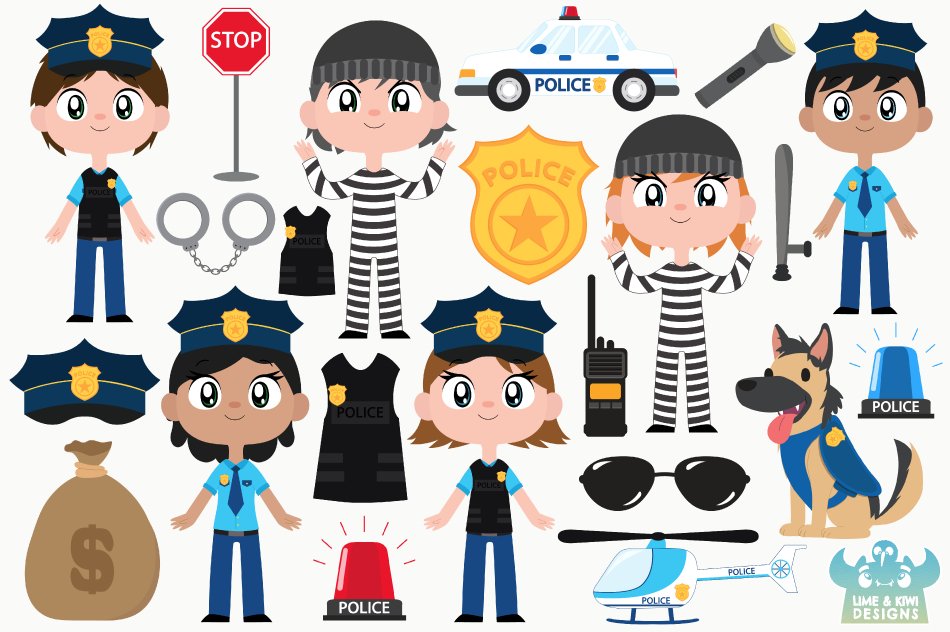 Police Cops and Robbers Clipart, Instant Download Vector Art (348486 ...