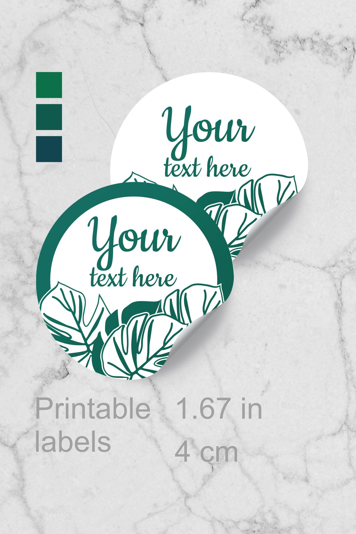 Small Round Labels Single Color Tropical Leaves 1.6 in 4 cm