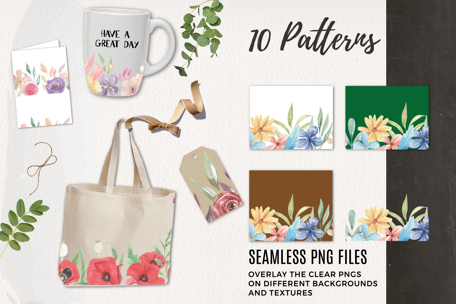 Floral Borders Seamless Patterns Digital Paper Watercolor