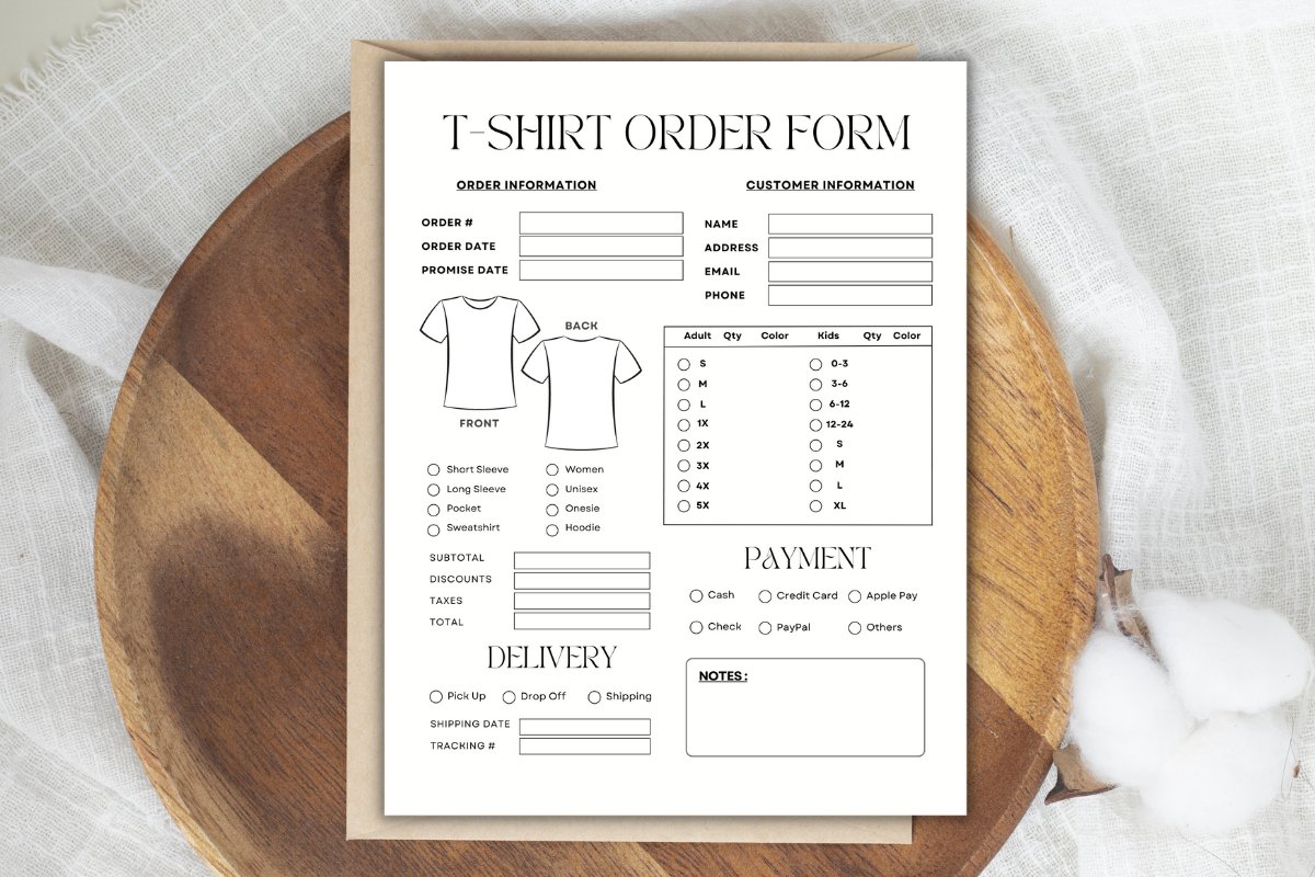 Editable T Shirt Order Form Template