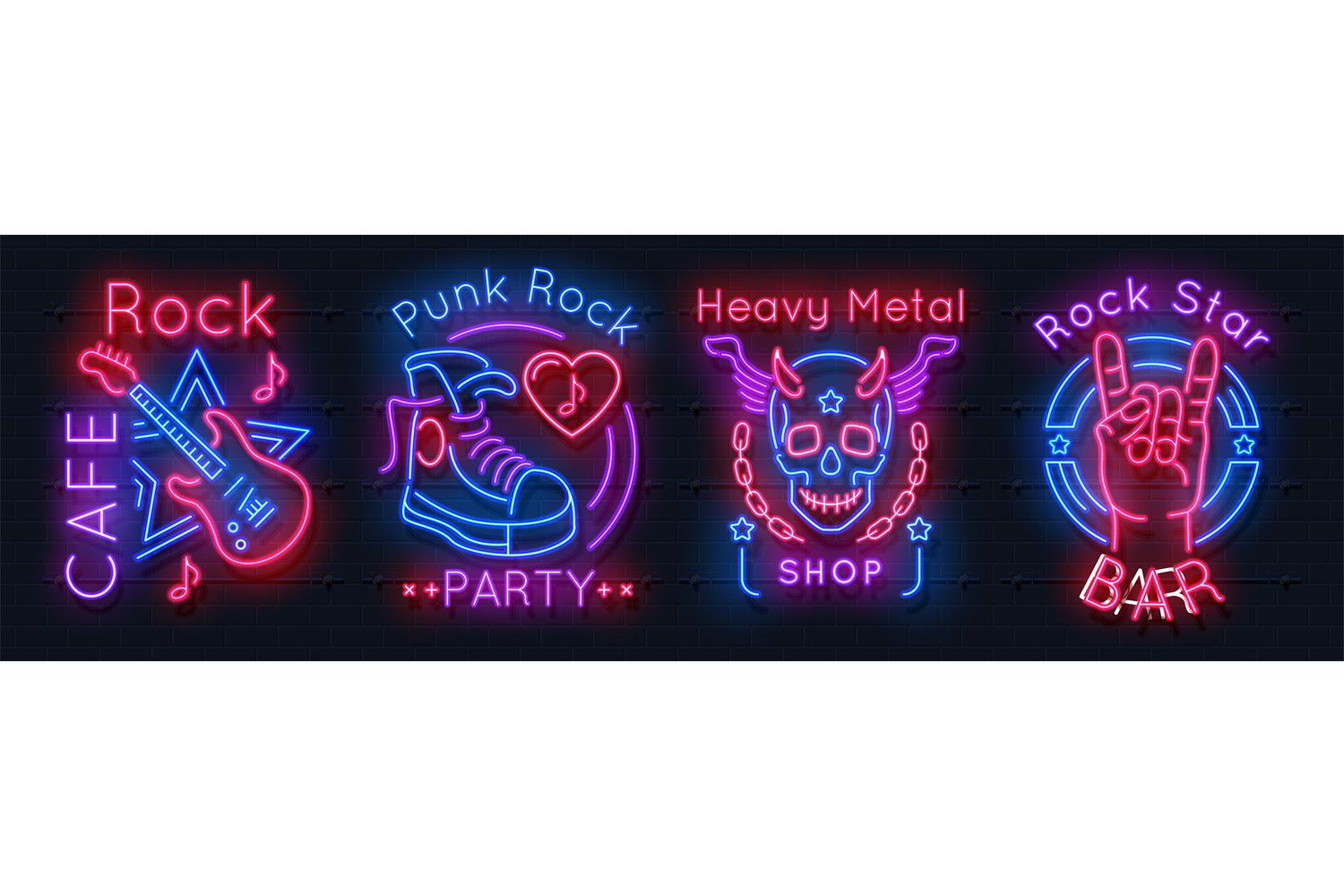 Rock music neon sign. Realistic luminous signboards. Billboa (2238756 ...