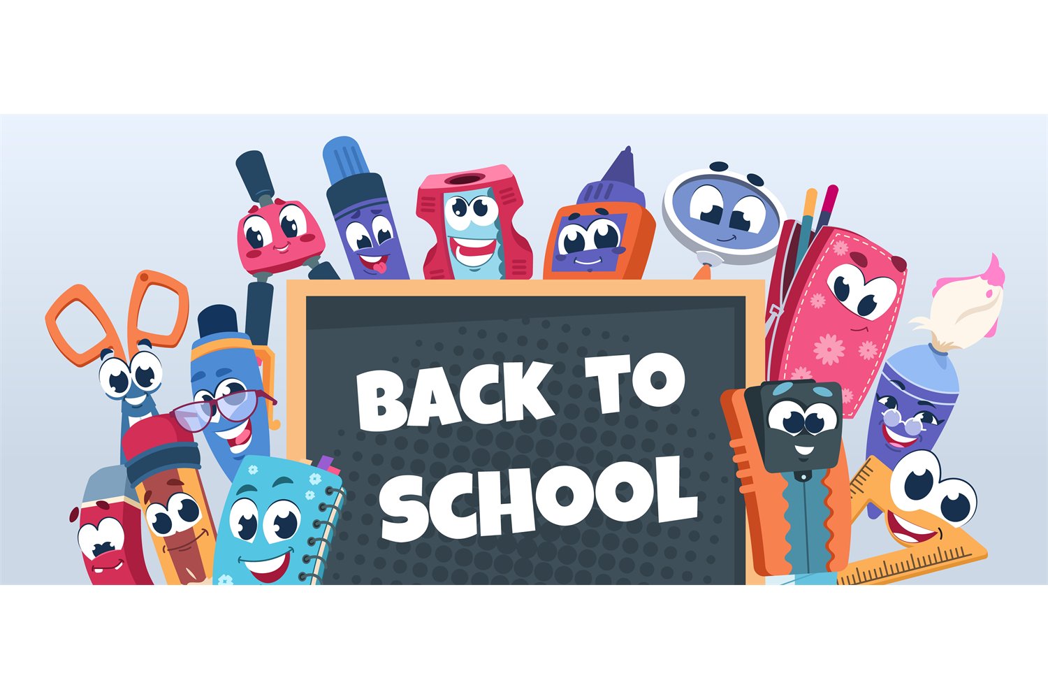 School characters background. Cute educational supplies with (1822178 ...