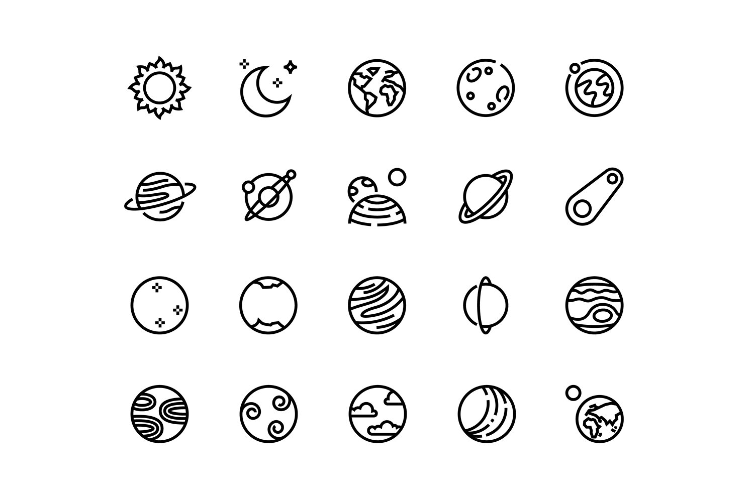 Planet line icons. Solar system cosmos planets with Earth Mo (1395174 ...