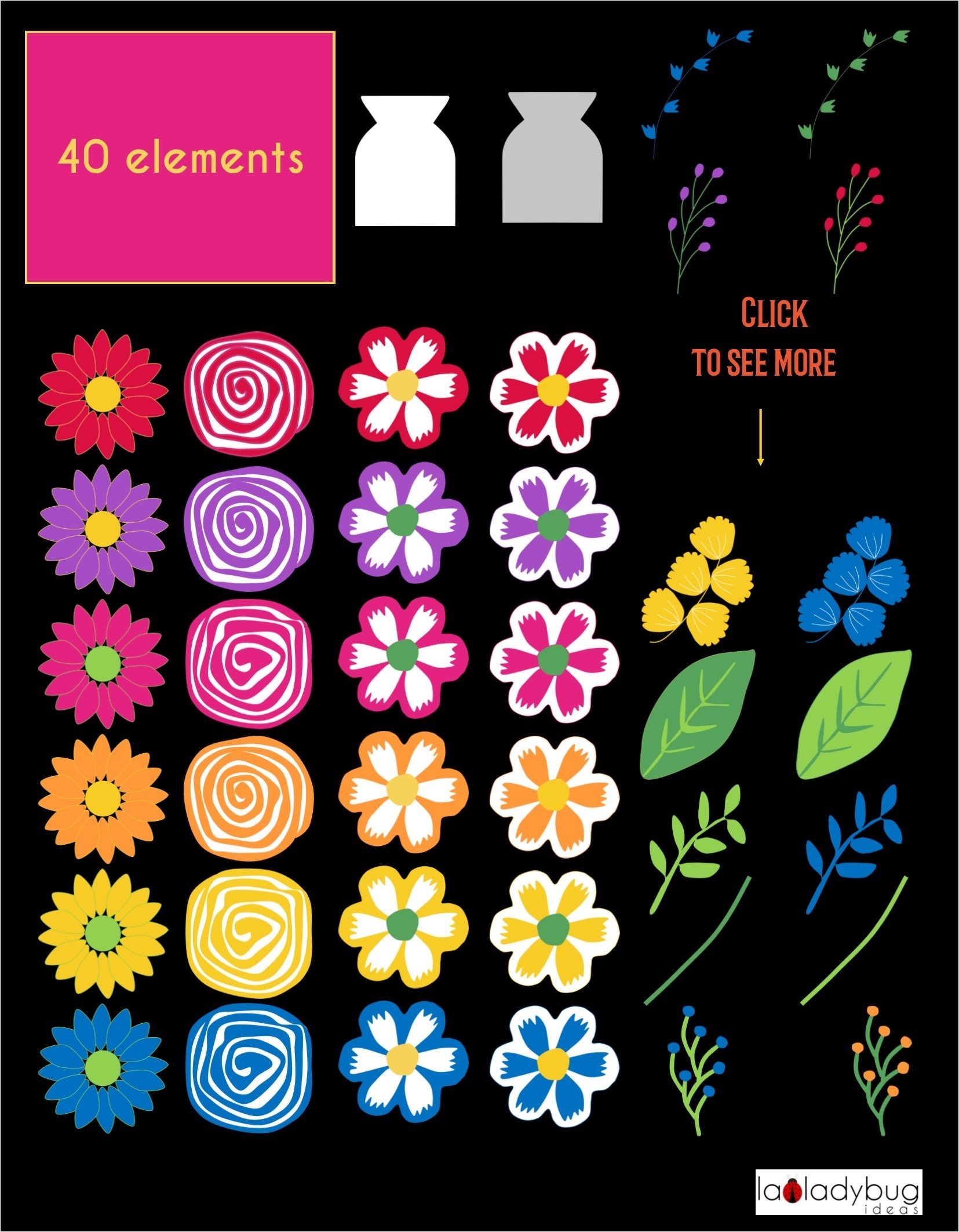 Fiesta flowers clipart set. Fiesta floral clip art. PNG (700988 ...