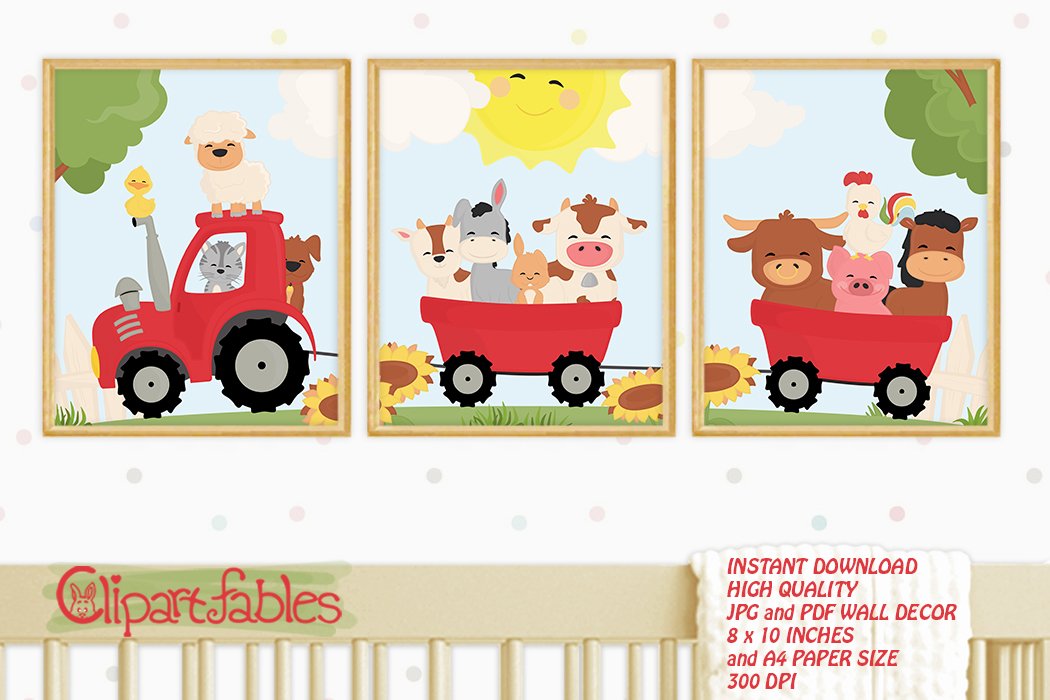 Cute FARM themed wall decor, Nursery wall art for babies (1098848 ...
