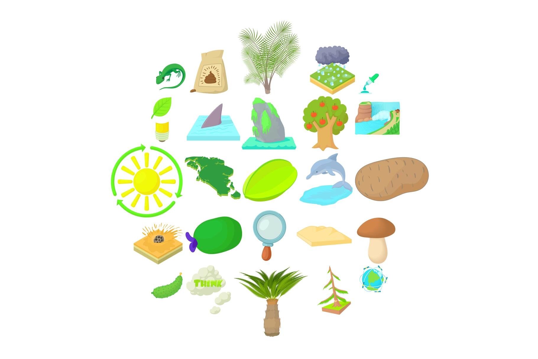 Isle icons set, cartoon style (510818) | Icons | Design Bundles