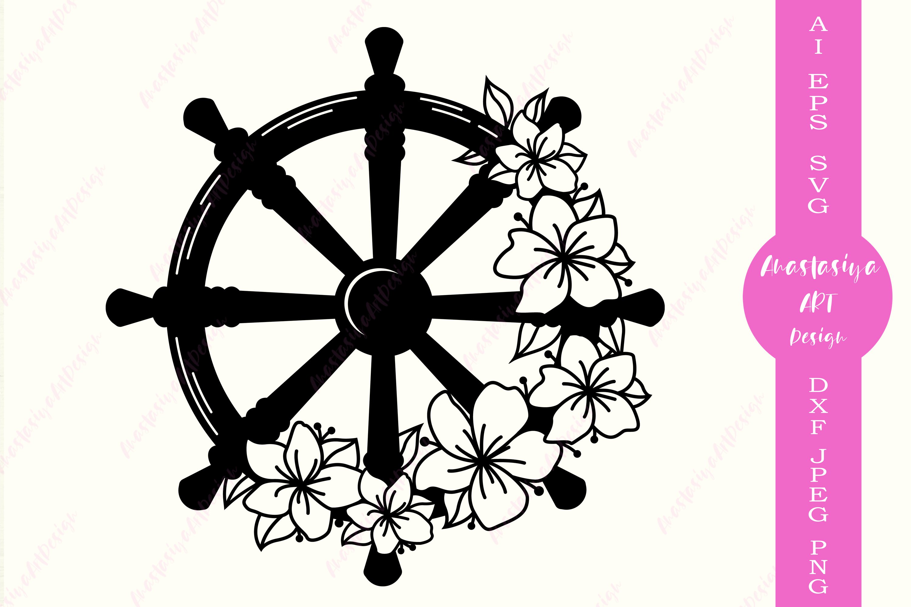 Floral ship wheel svg cut file, Wheel monogram, Nautical dxf (559493 ...