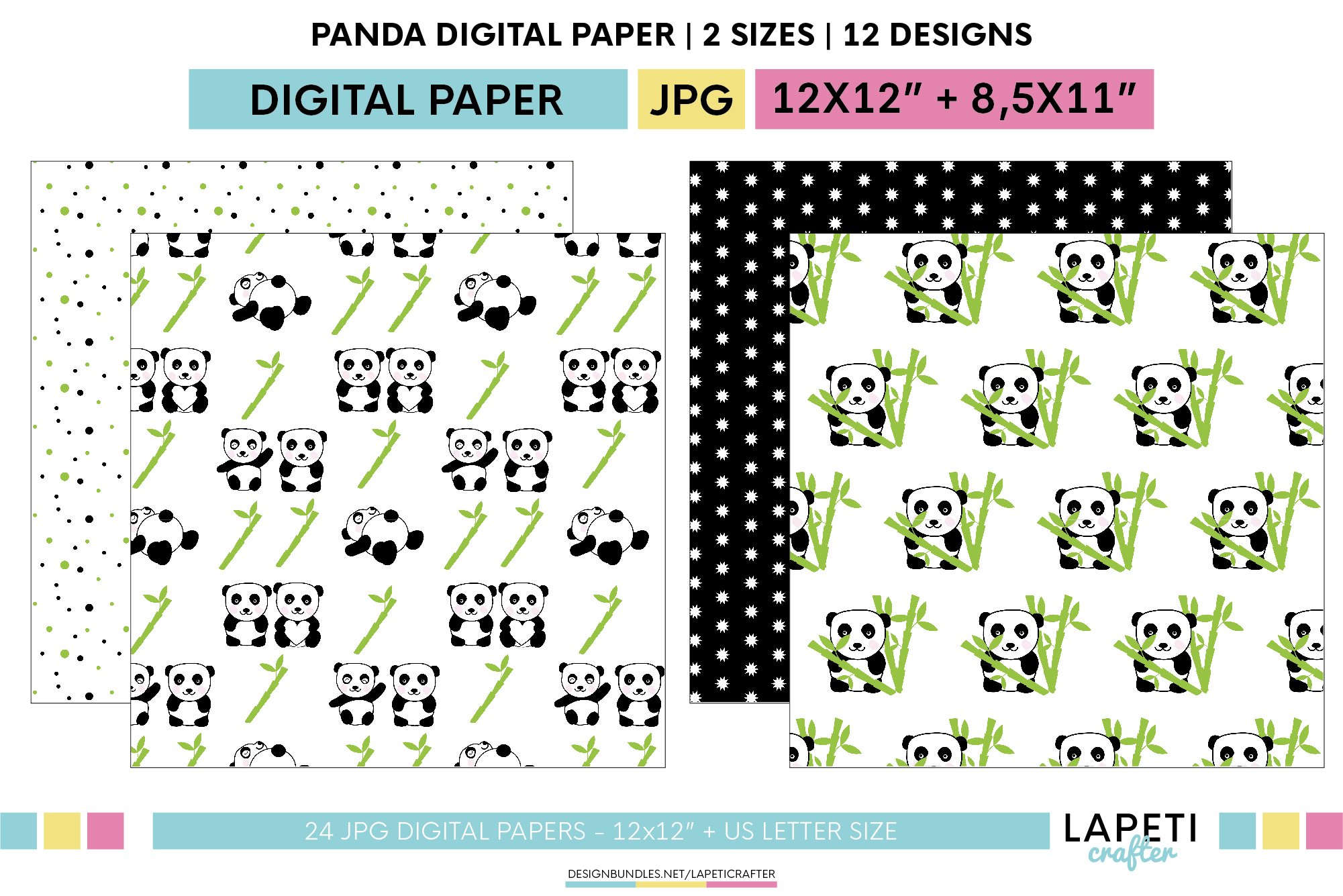 Panda digital paper, digital background, scrapbook paper set (404901 ...