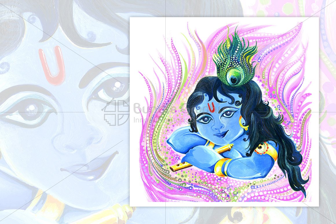 Bal Krishna - Handmade Painting (20646) | Illustrations | Design Bundles