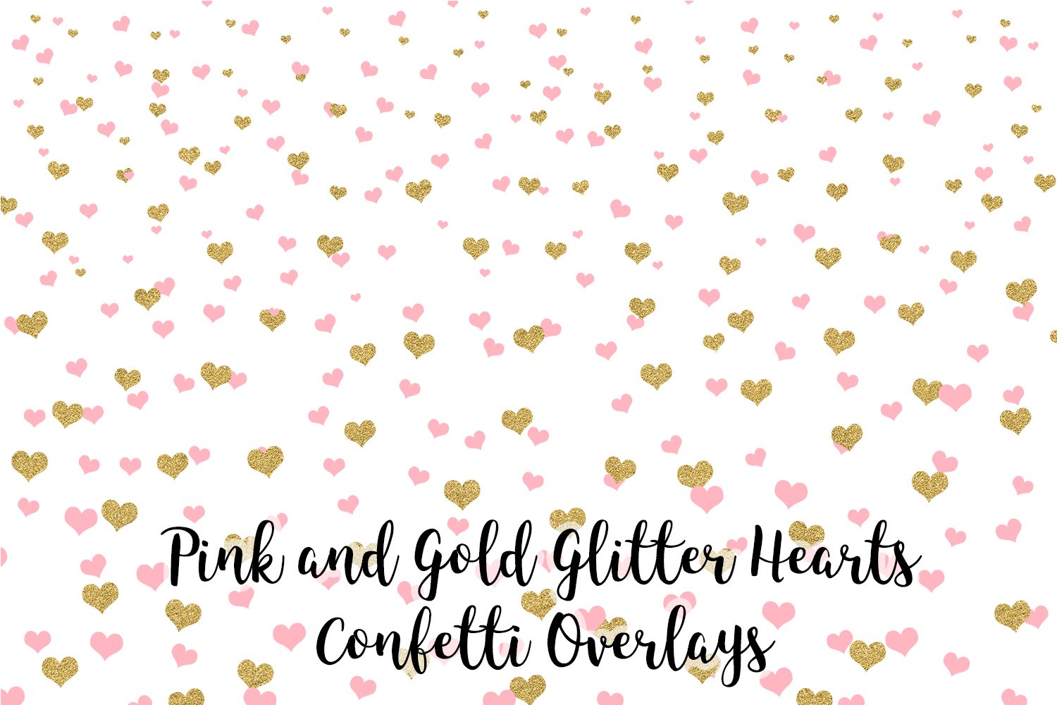 Pink and Gold Glitter Hearts Confetti Overlays, PNG (389492 ...
