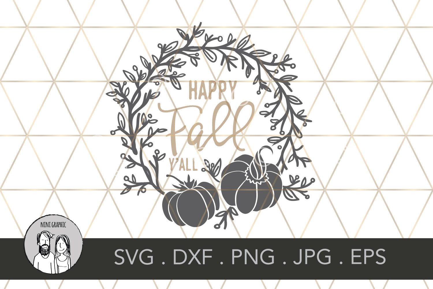 Happy Fall Y'all, Fall Wreath with pumpkins cut file (298301) | SVGs ...