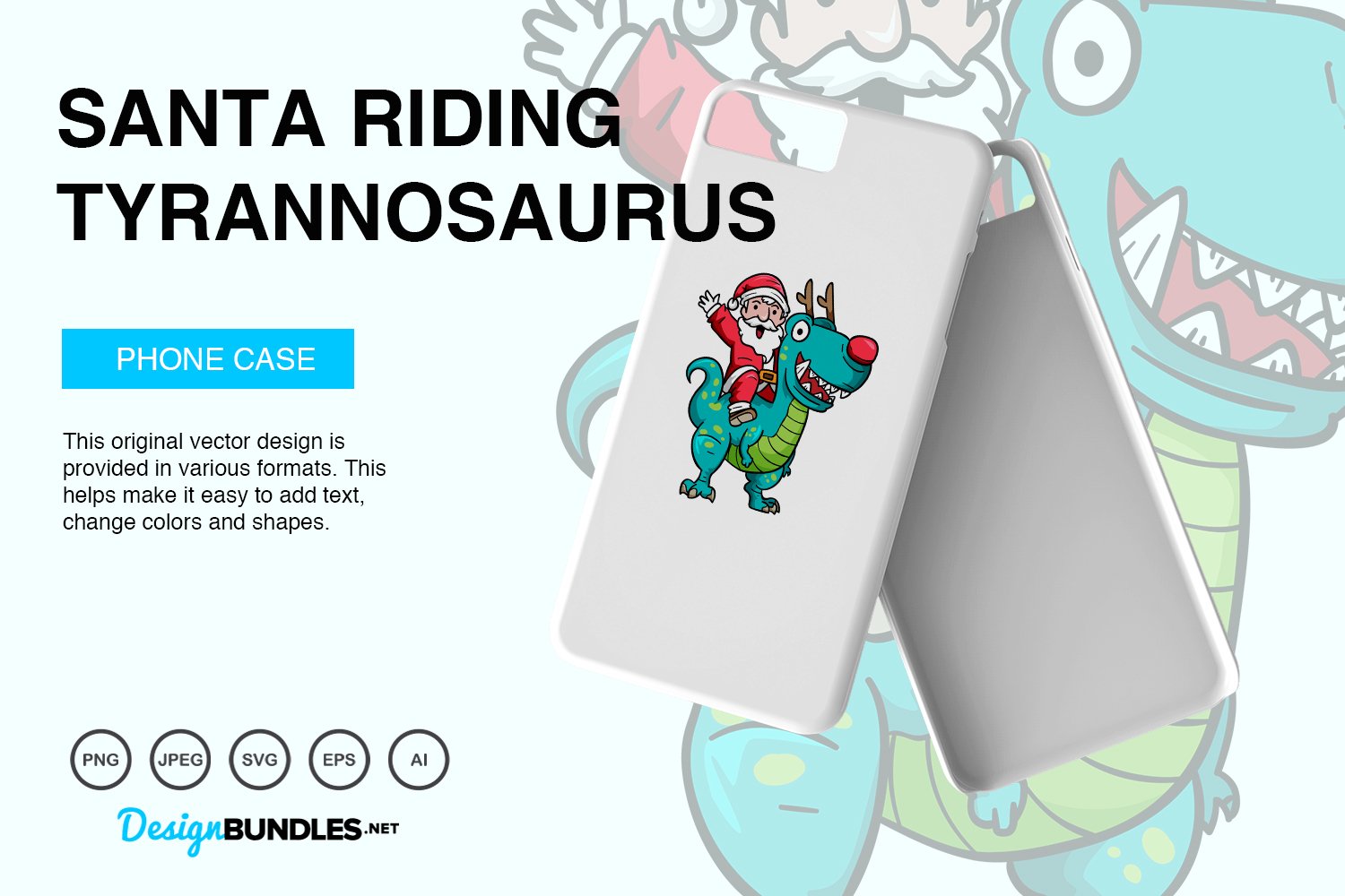 Santa Riding Tyrannosaurus Vector Illustration