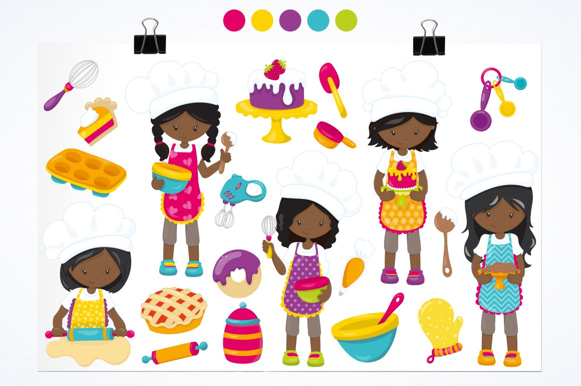 African American Kids Baking girls graphics - vectors