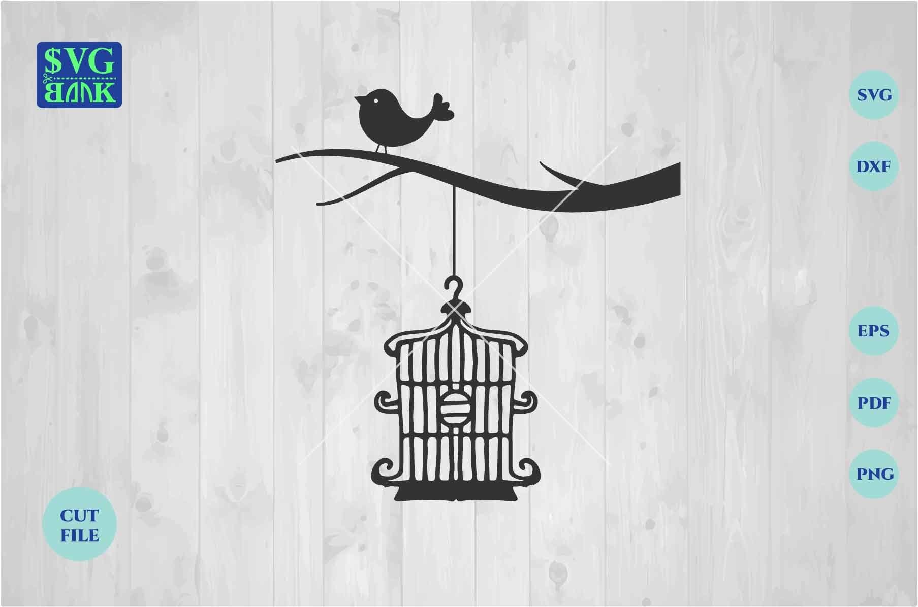 birds and birdcage svg, birdcage bellow the branch cut file (906642 ...