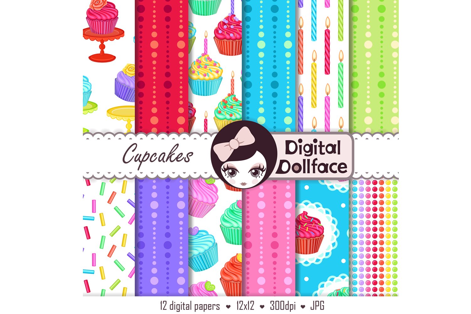 Cupcake Scrapbook Patterns / Rainbow Treats Digital Paper (76517 ...