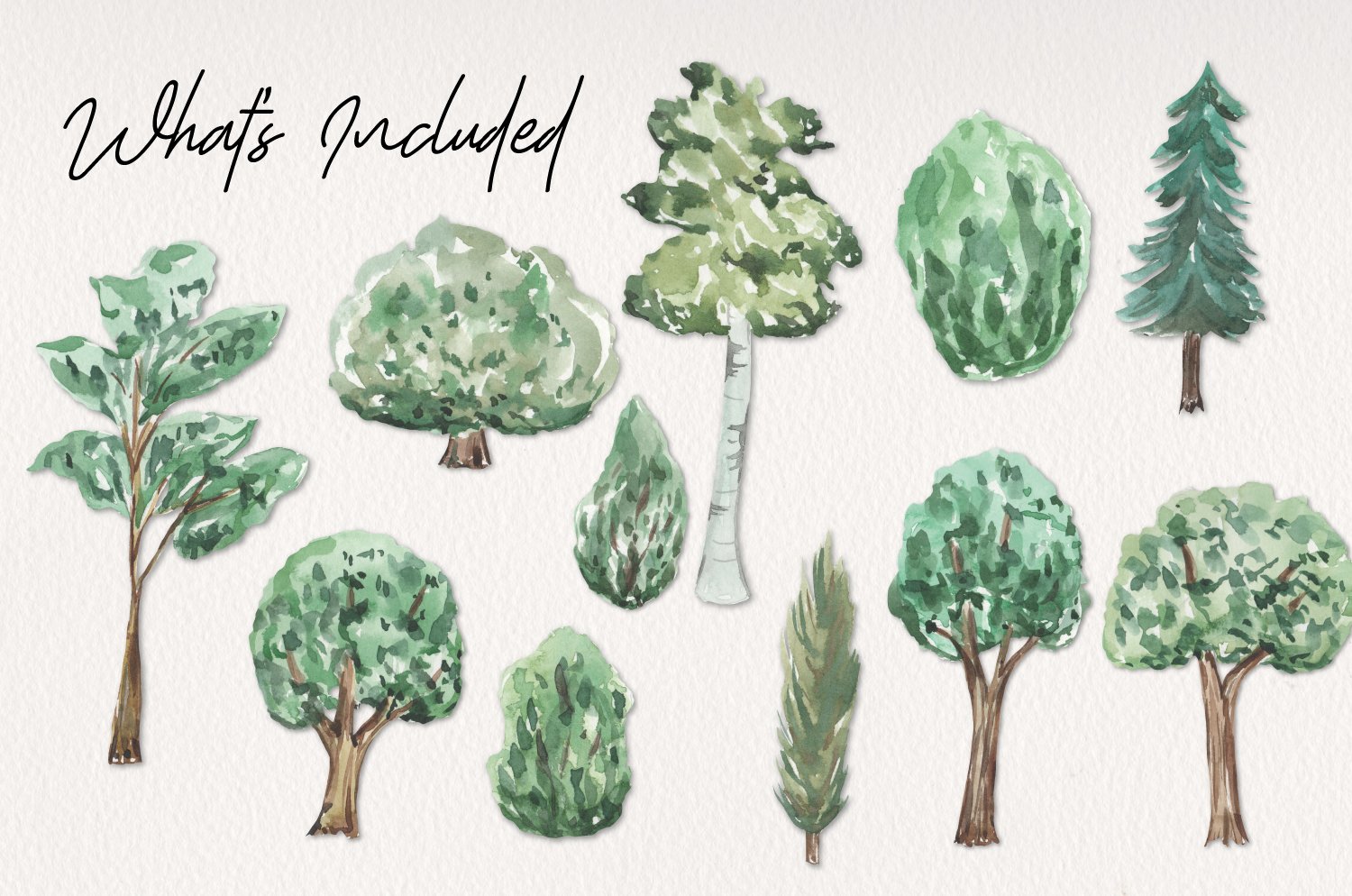 Trees Watercolor 11 Elements Woodland Bushes Greenery