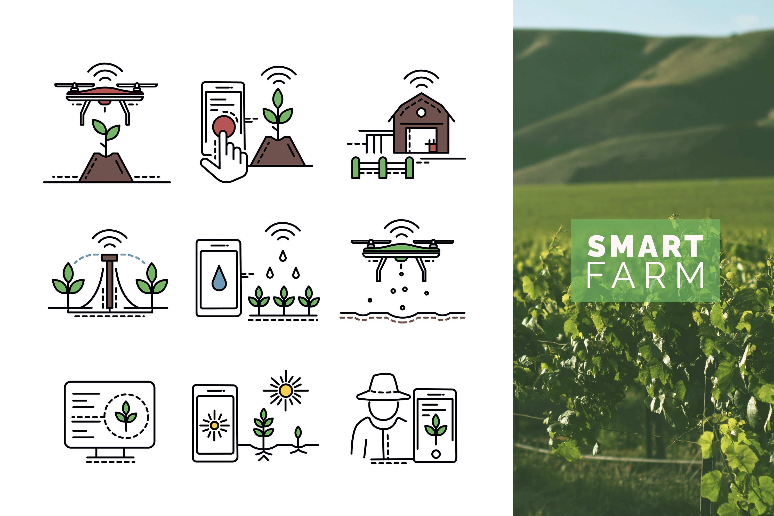 Smart farm icons set. Linear icons (1211652) | Icons | Design Bundles