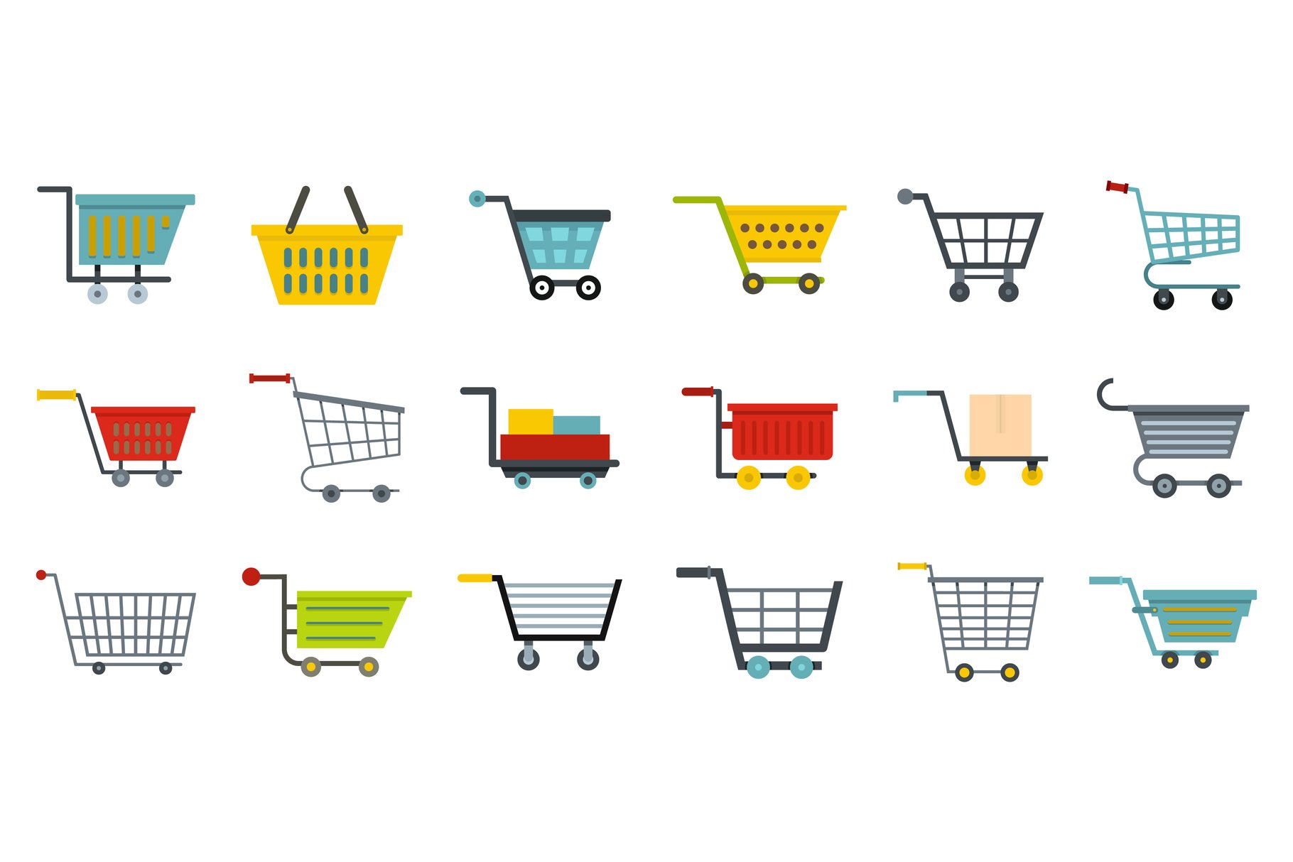 Shop cart icon set, flat style (387359) | Icons | Design Bundles