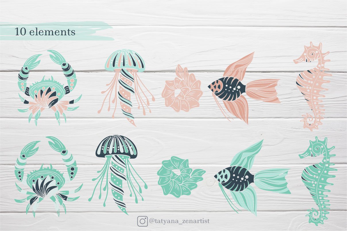 Sea life clipart collection SVG (556031) | Cut Files | Design Bundles