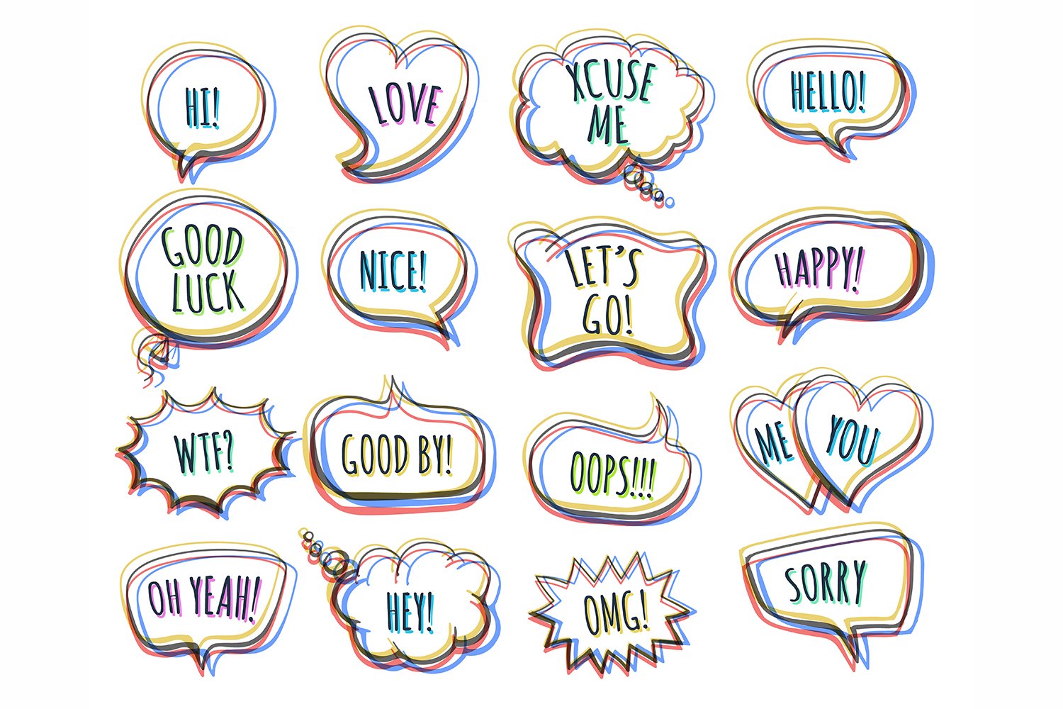Hand Drawn Colorful Speech Bubbles (1252532) | Vectors | Design Bundles