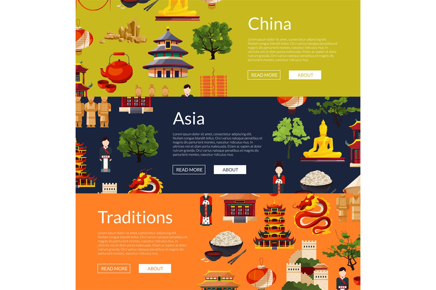 Vector flat style china elements and sights (828828) | Illustrations ...