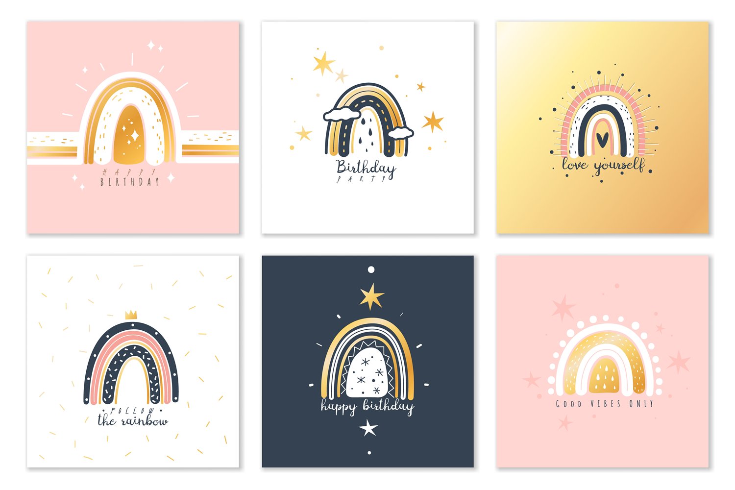Boho rainbows cards. Cute modern rainbow square golden greet (1108789 ...
