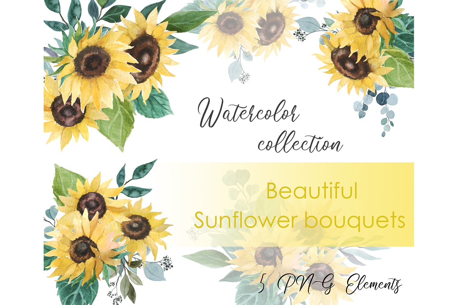 Watercolor Sunflower Clipart. Spring sunflowers Bouquets (1184688 ...