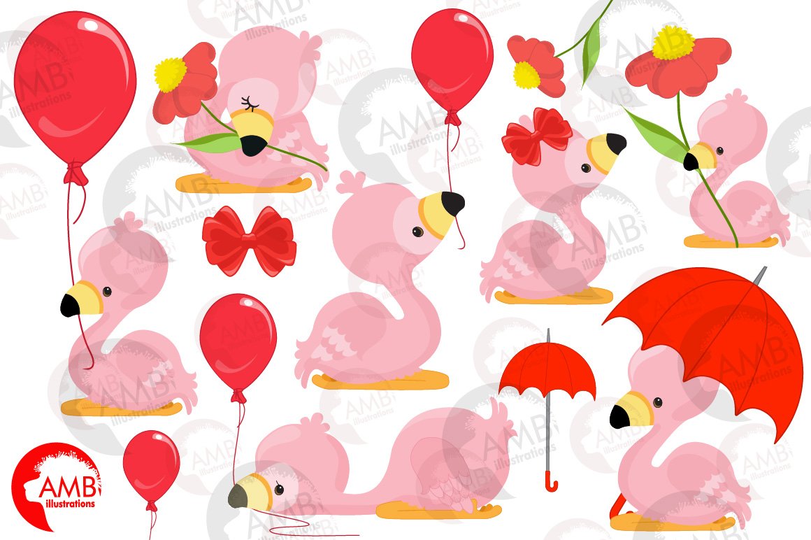 Cute Baby Flamingoes clipart pack AMB-2631 (910331) | Illustrations ...