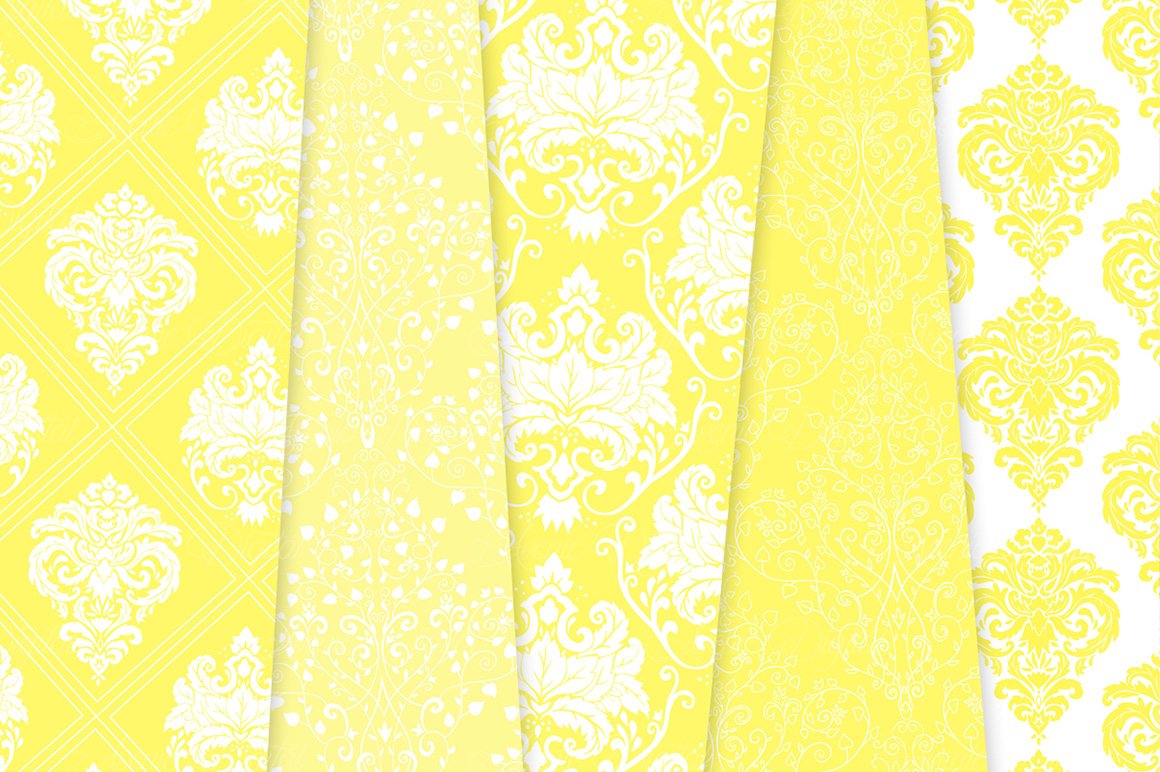 28 Yellow Damask Patterns - Seamless Digital Papers Bundle (42889 ...