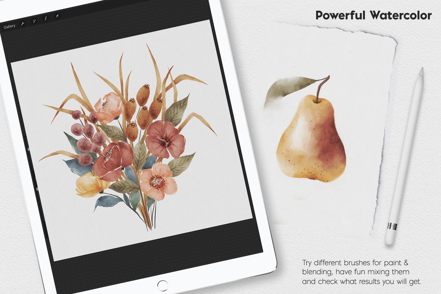Powerful Watercolor Kit for Procreate (531907) | Add ons | Design Bundles