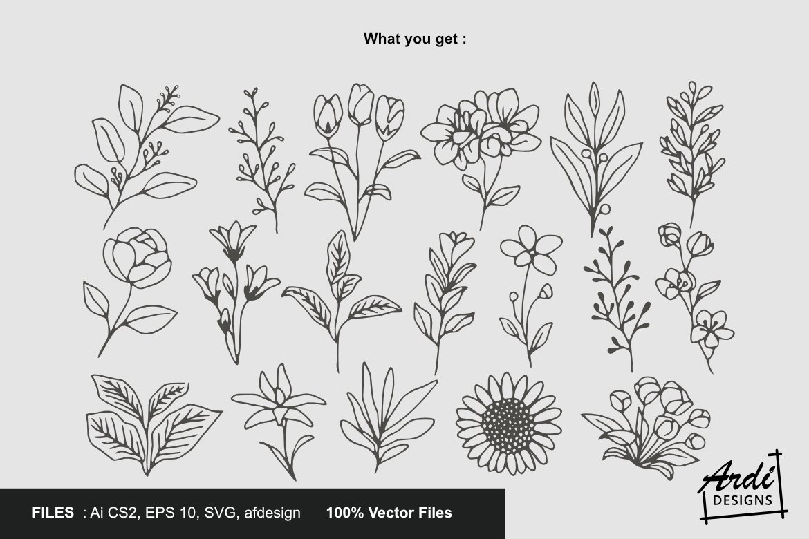 Hand Drawn Wild Flower (300935) | Illustrations | Design Bundles