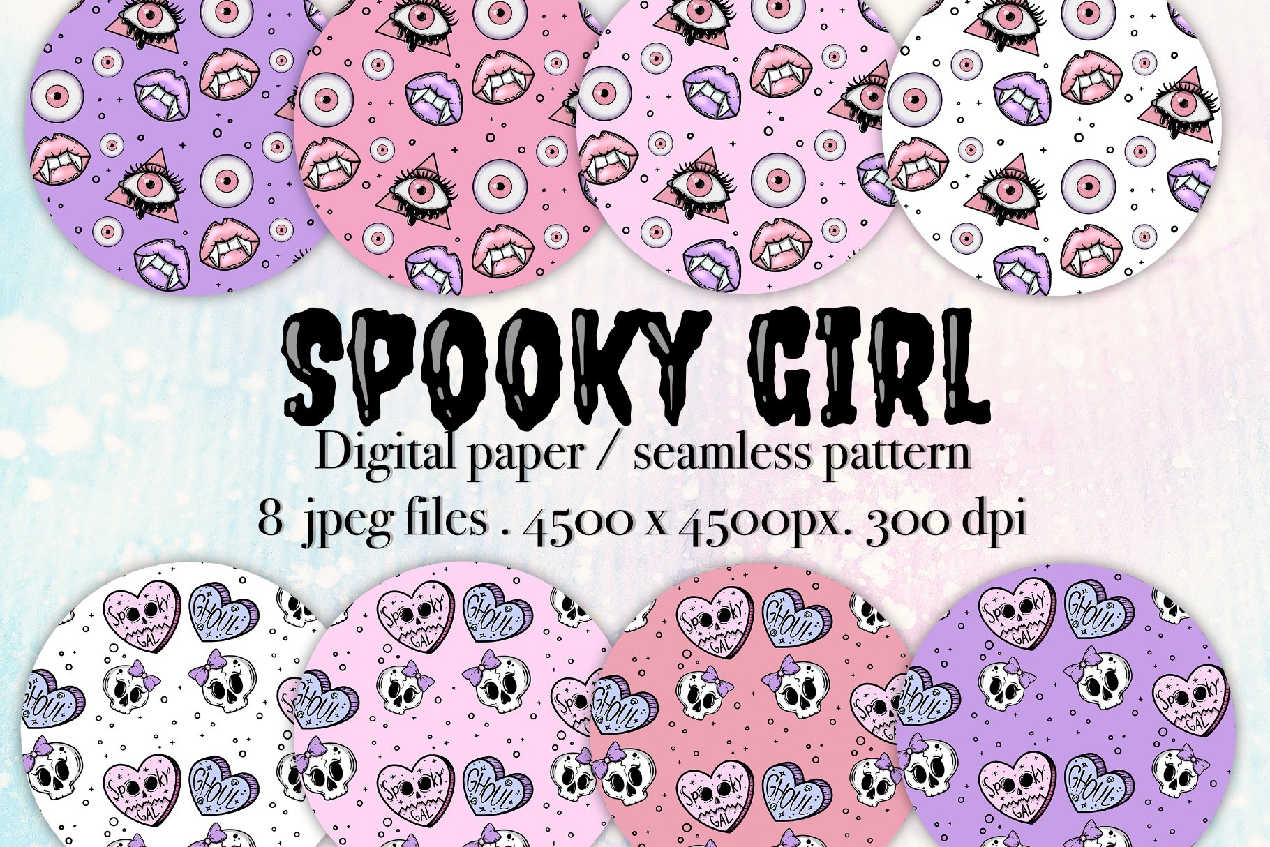 Girly Pastel Goth seamless pattern / kawaii digital paper (1206427 ...