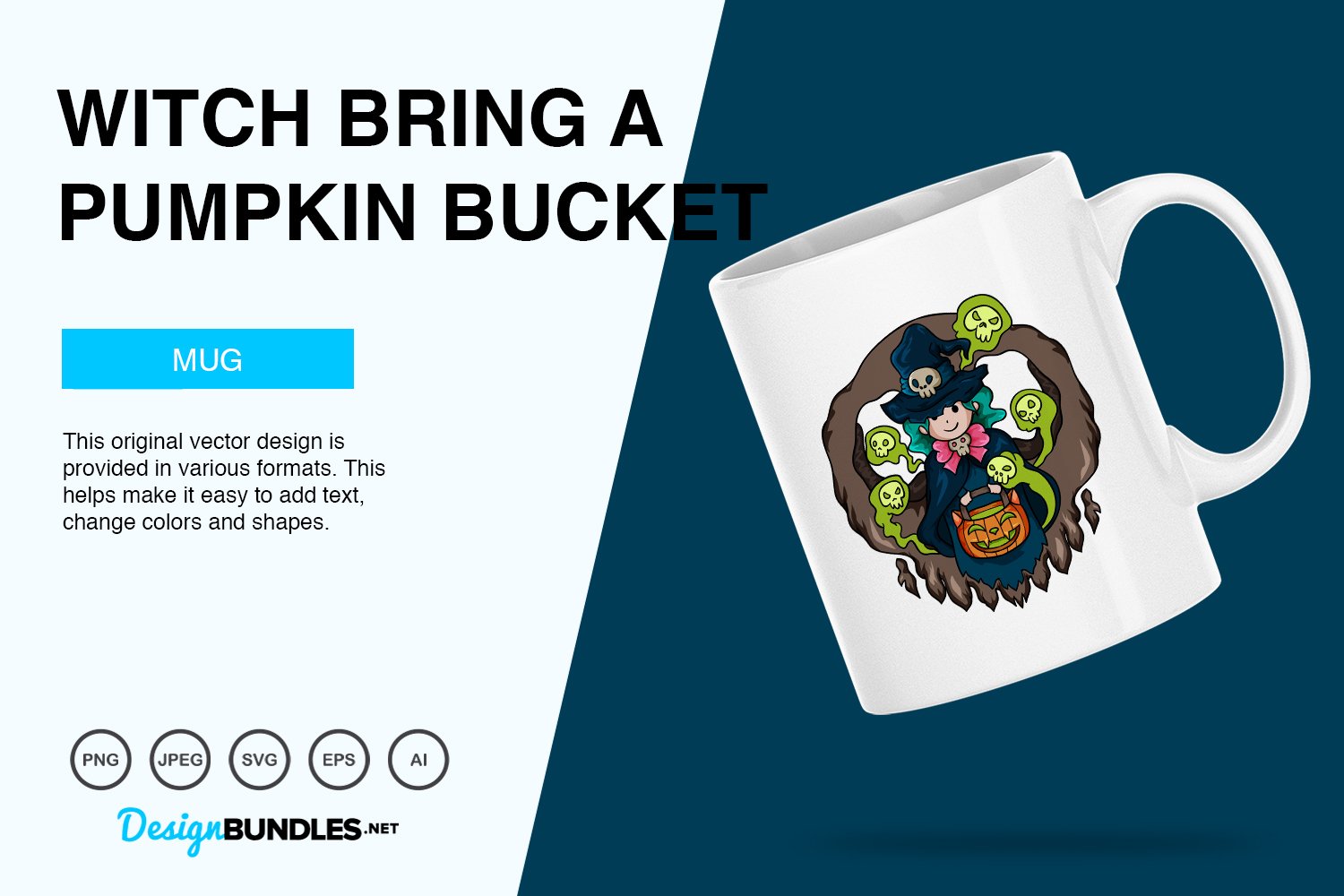 Witch Bring a Pumpkin Bucket Vector Illustration