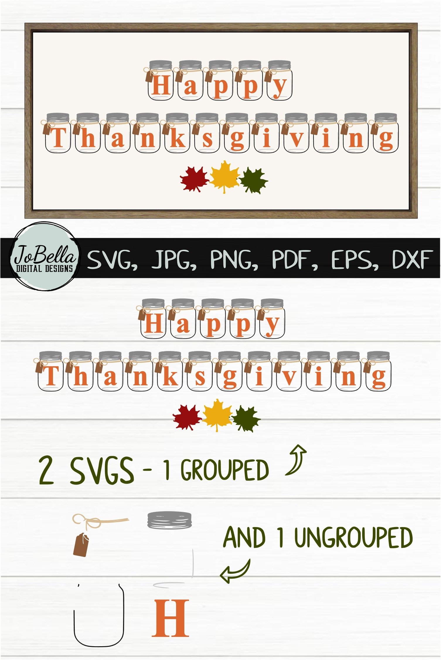 Mason Jar Happy Thanksgiving SVG, Sublimation PNG & Print (311900 ...