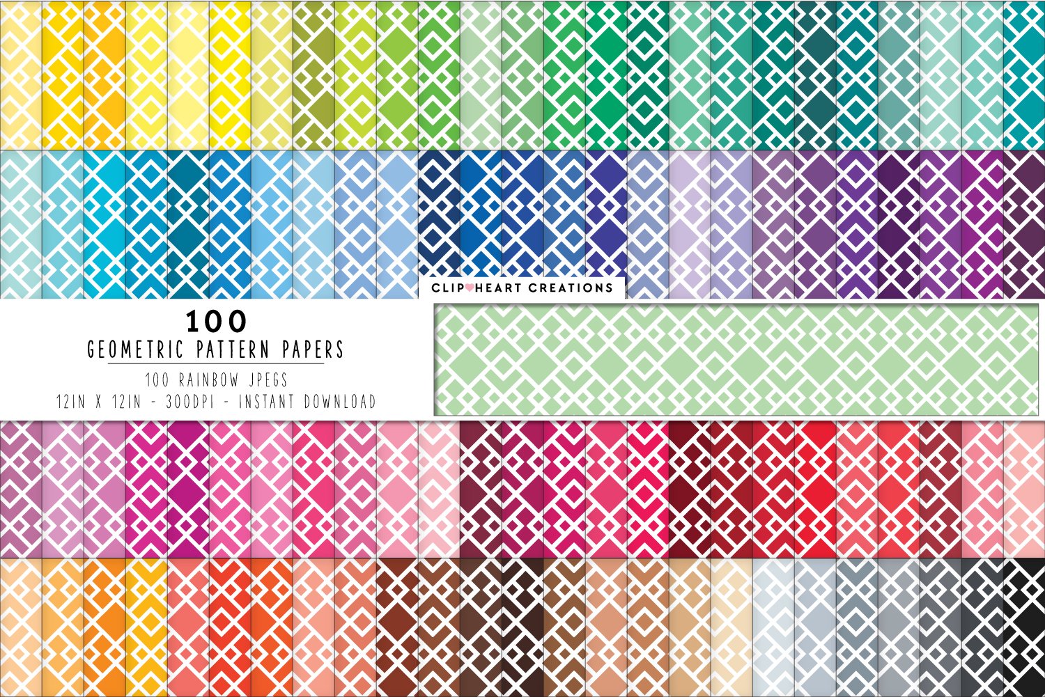 100 Geometric Digital Papers - rainbow colors (114139) | Backgrounds ...
