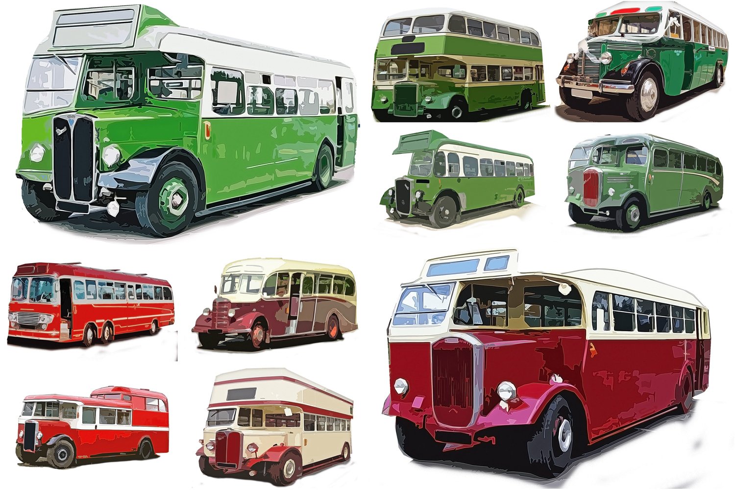 Old Bus Collection - Realistic Painting 18 PNG (265031) | Elements ...