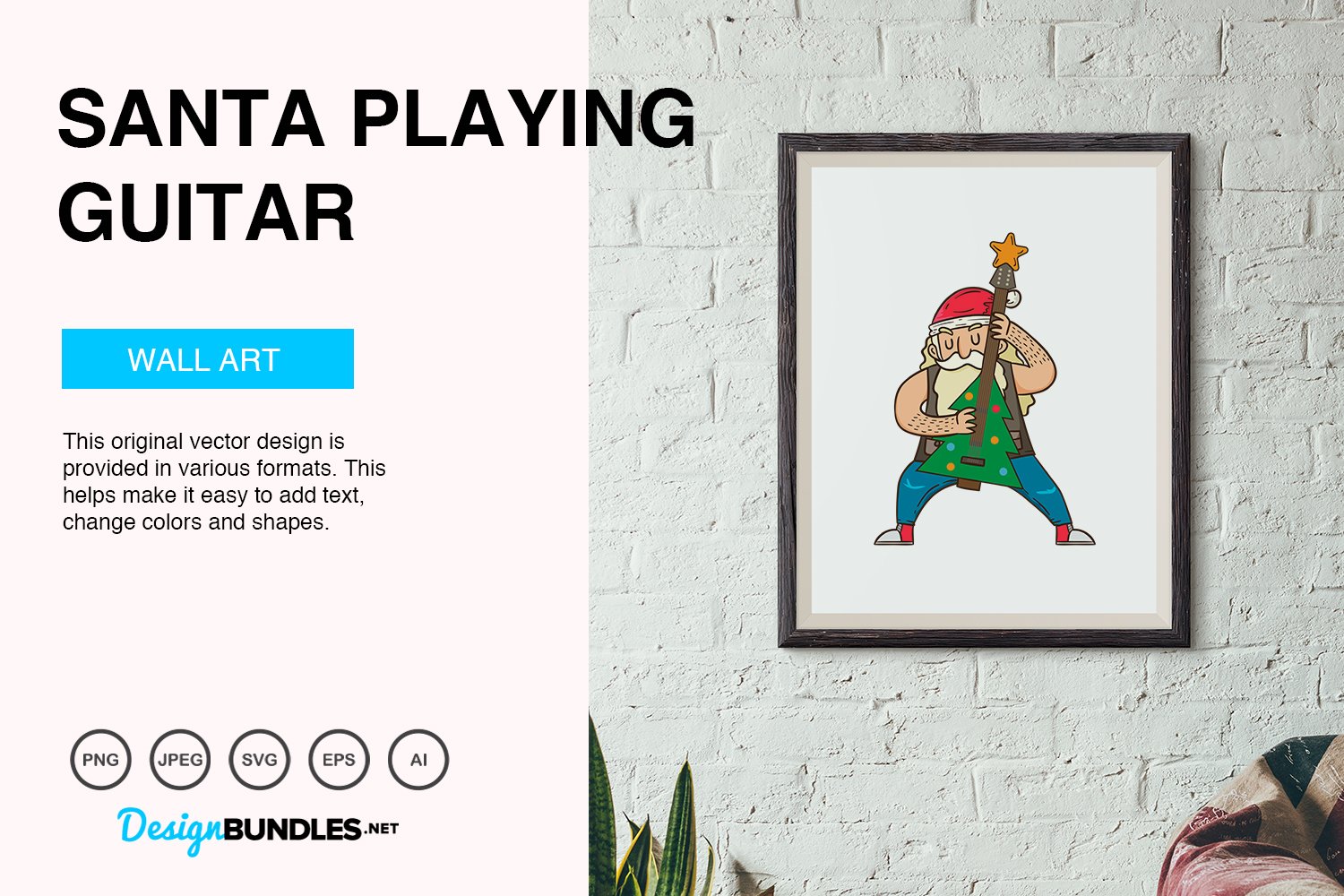 Santa Playing Guitar Vector Illustration