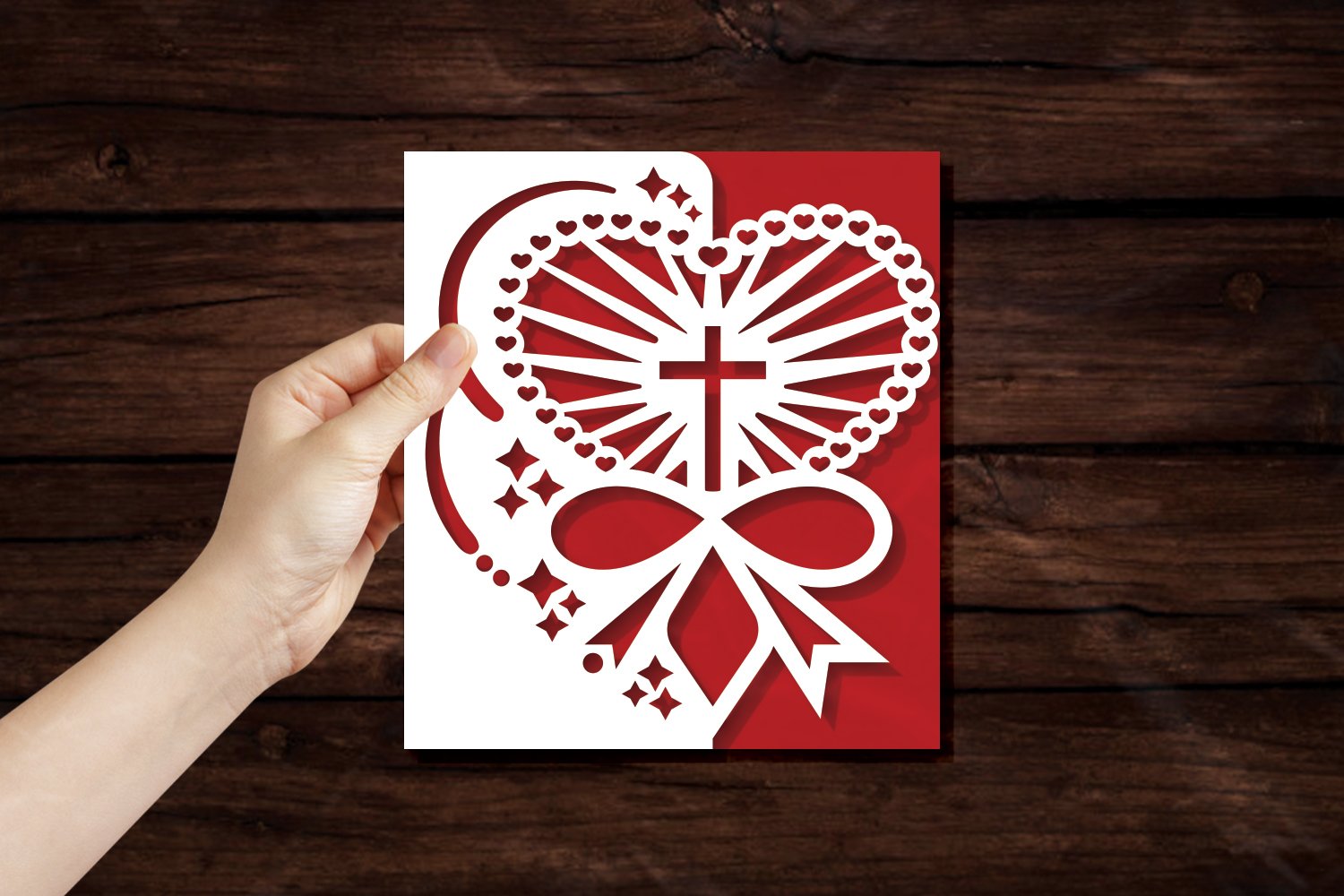 Papercut Cross Heart with Bow and Decorations Card Cover