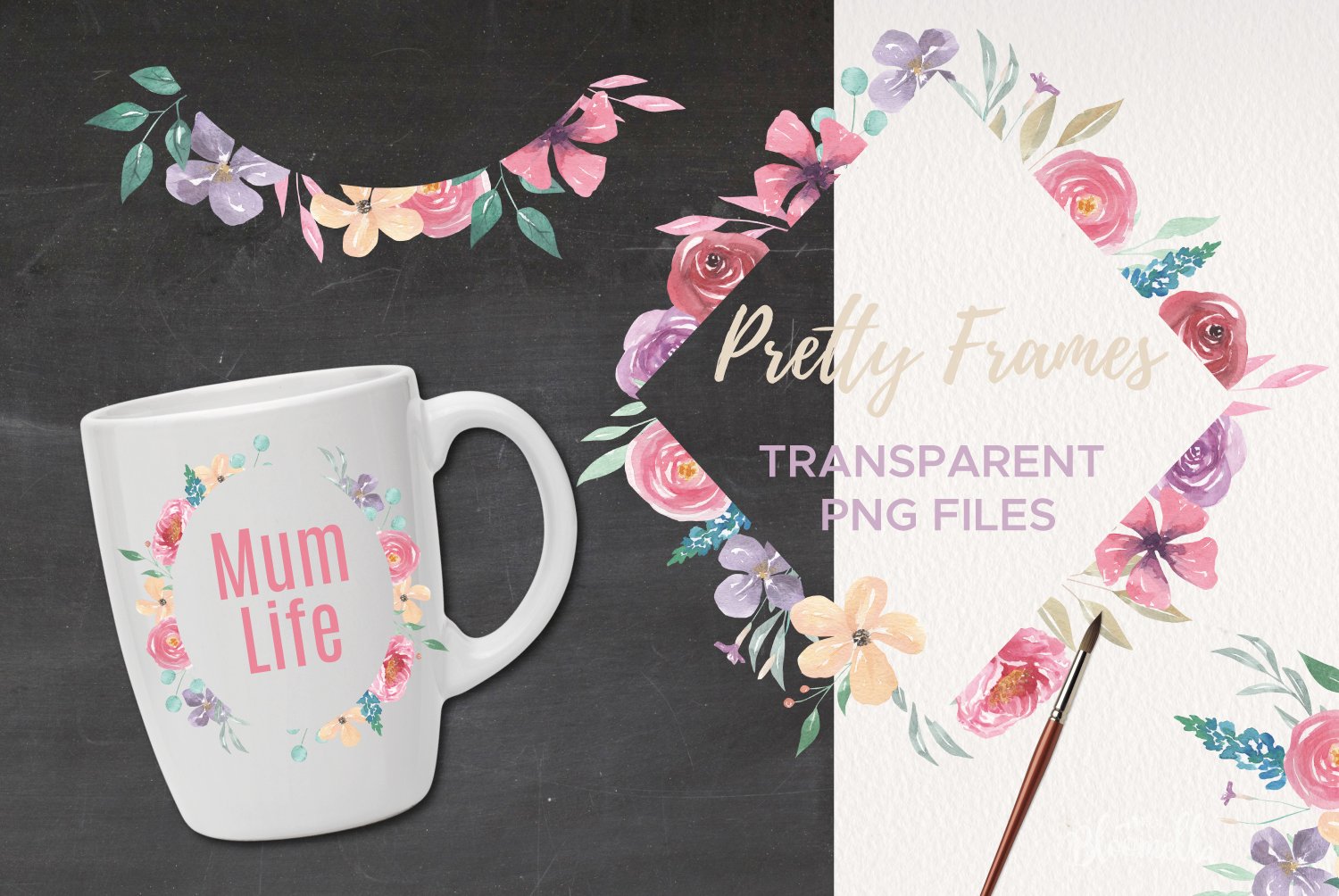 Watercolor 6 Frames Set Flowers Borders Spring Summer