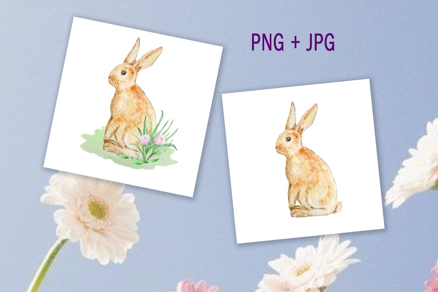 Watercolor Spring Rabbit Clipart Set (245826) | Illustrations | Design ...