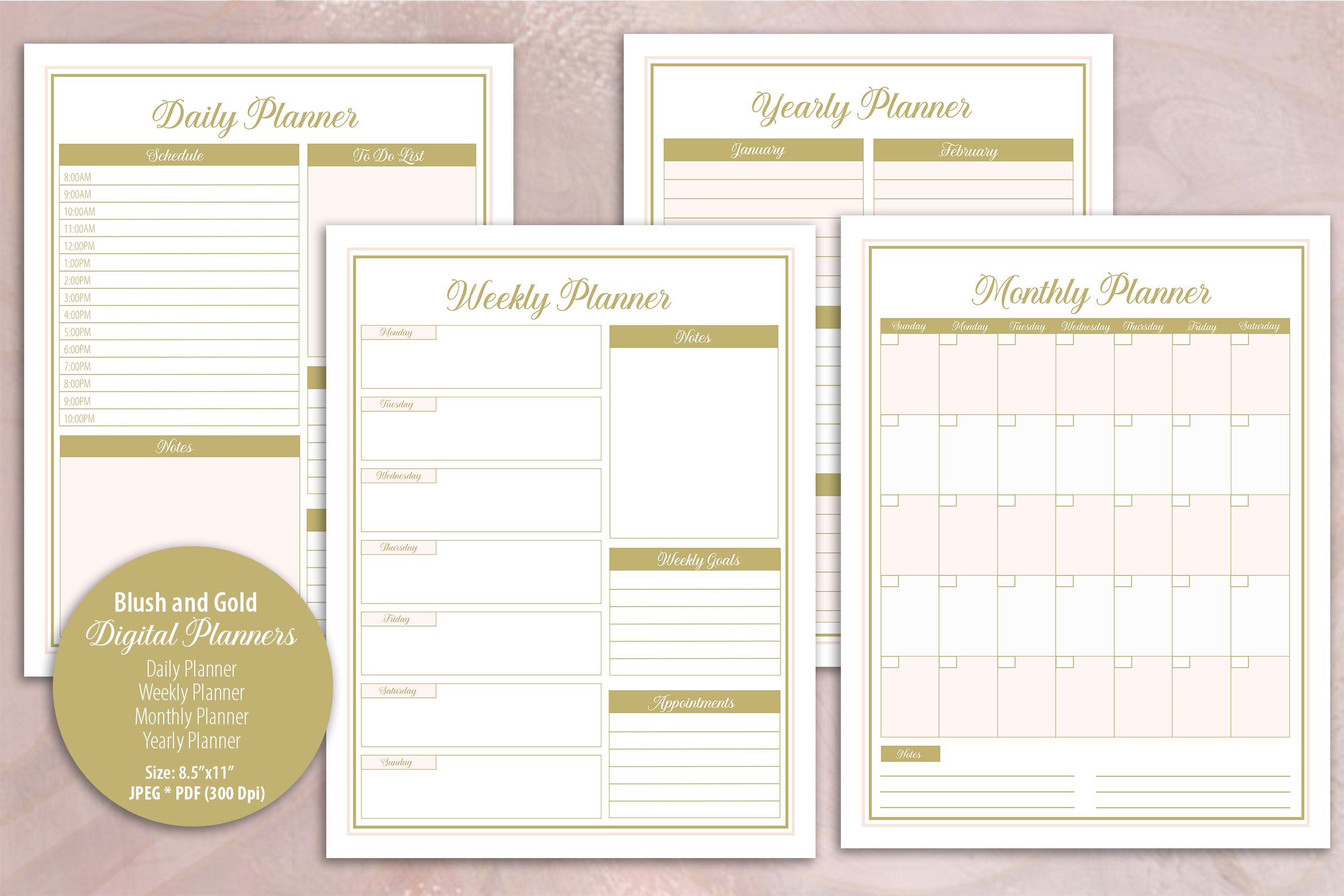Blush and Gold Digital Planner