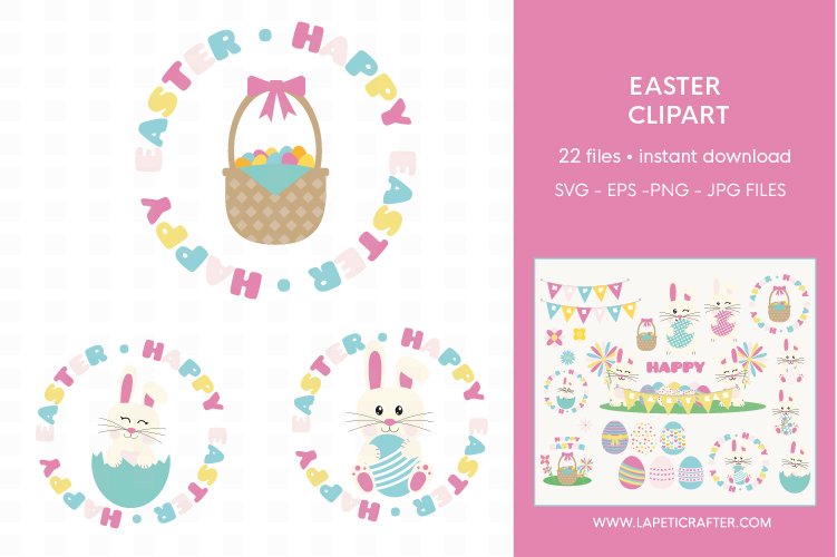 Happy Easter bunny clipart set (239045) | Illustrations | Design Bundles