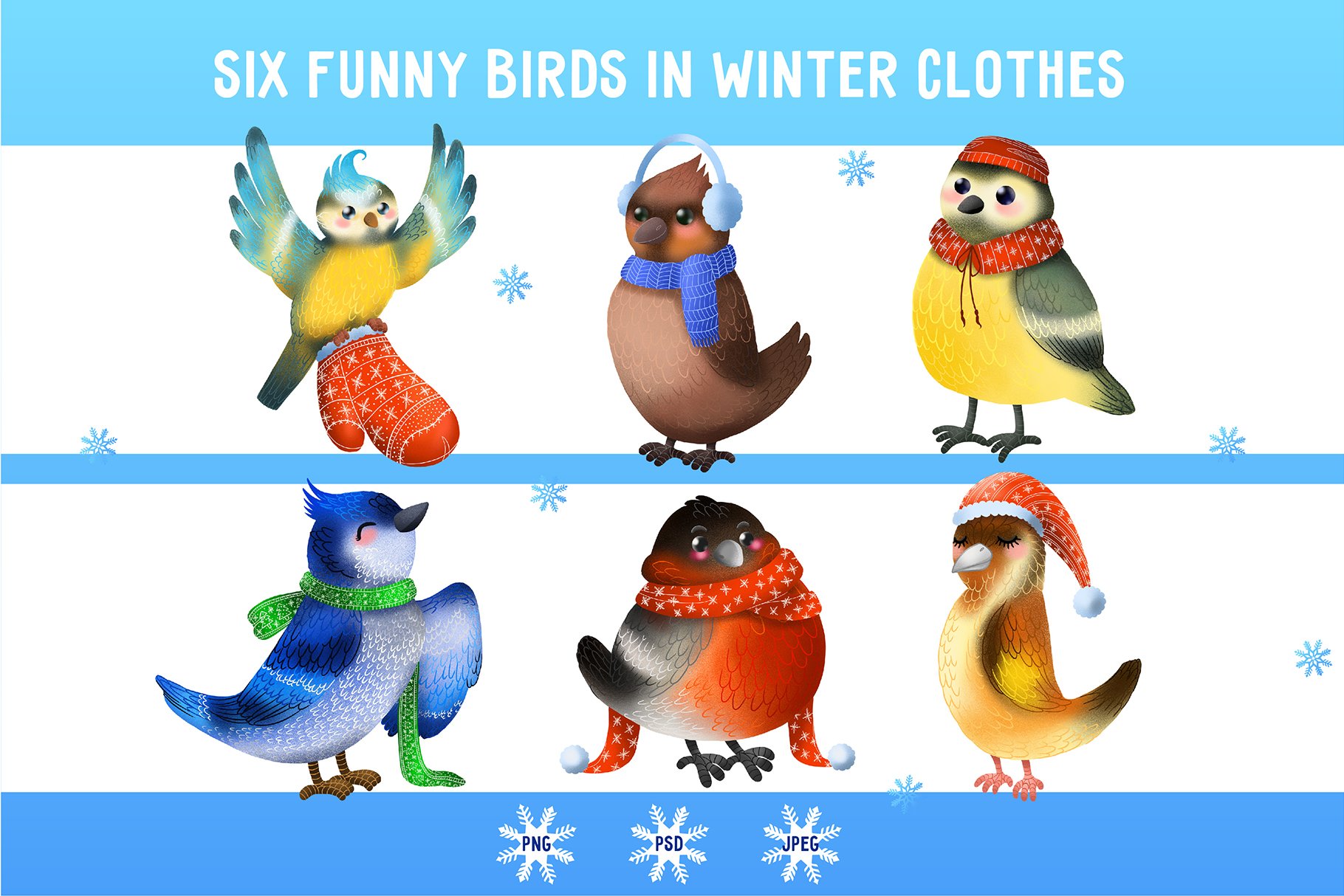 Winter birds. Funny christmas cartoon illustrations. (986760 ...