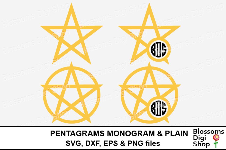 Pentagrams plain and monogram cut files (104166) | Cut Files | Design ...