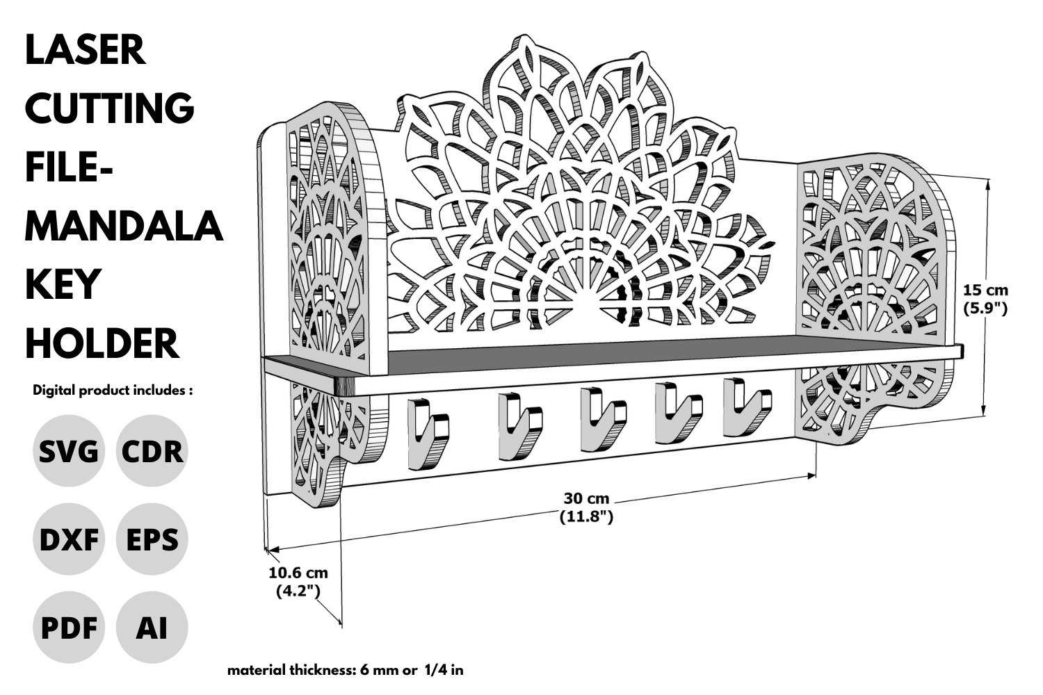 Mandala Key Holder - SVG - Laser cutting file